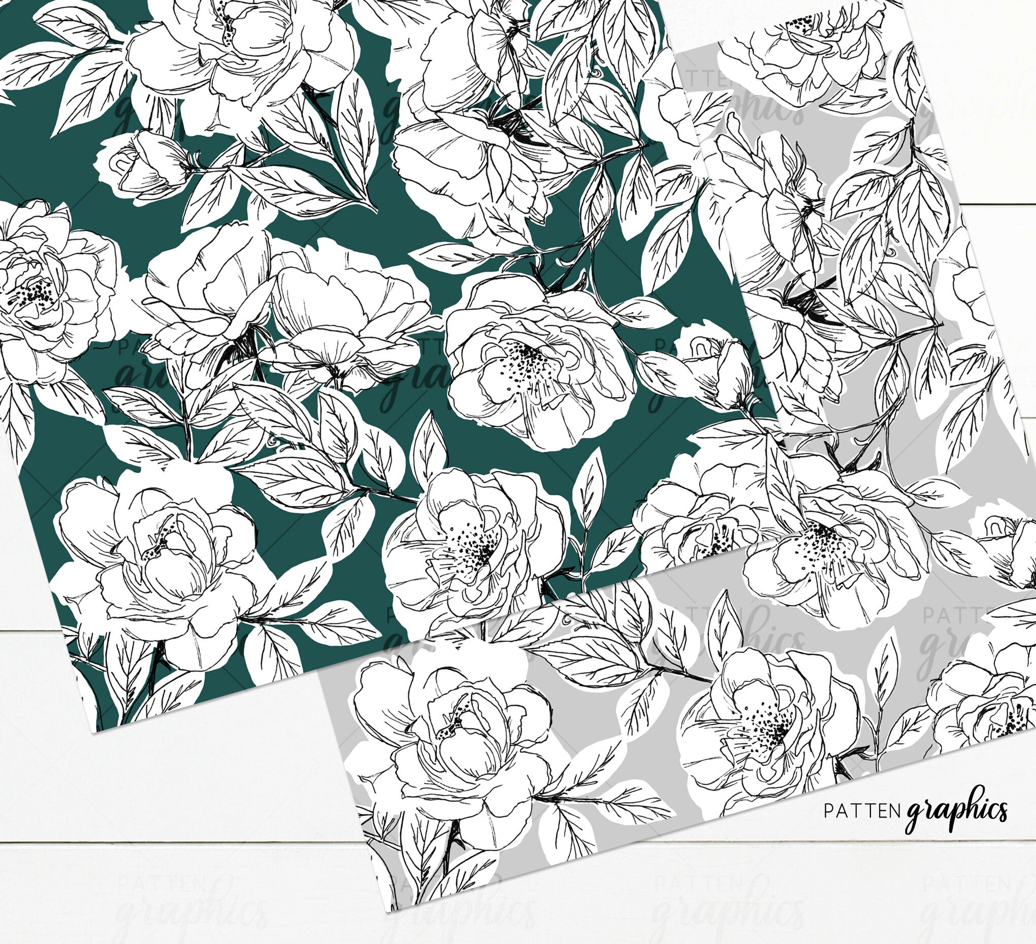 Rose Floral Digital Paper Hand Drawn Delicate Seamless | Etsy