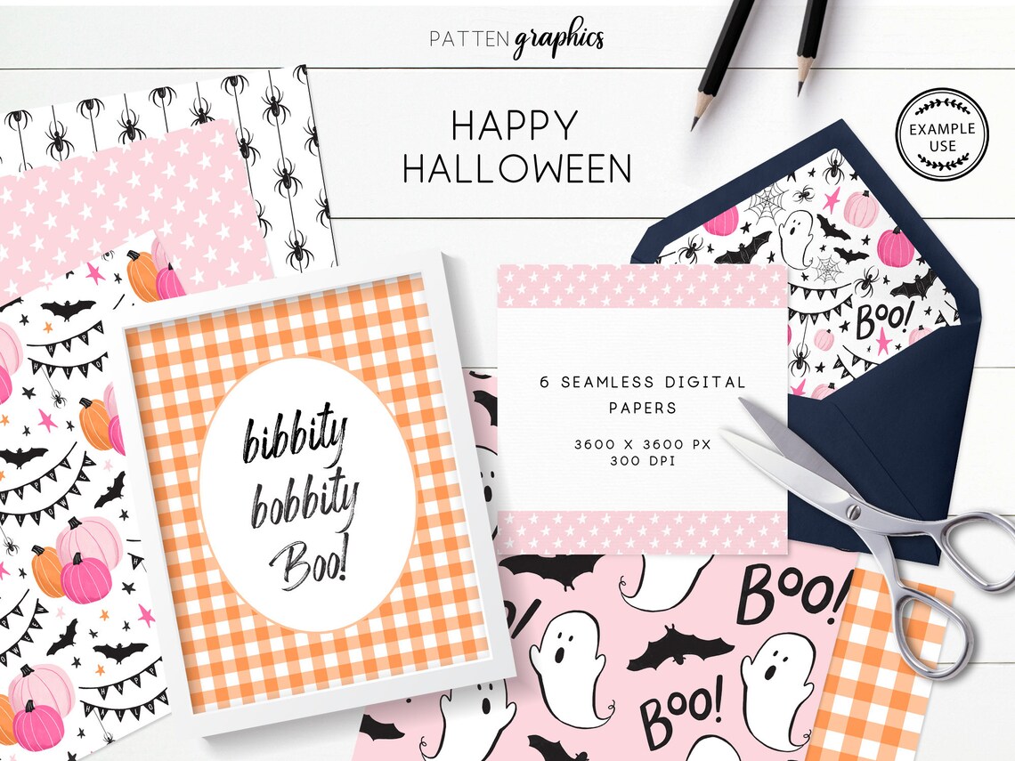 Cute Halloween Digital Paper, Pink Halloween Seamless Patterns, Hand ...
