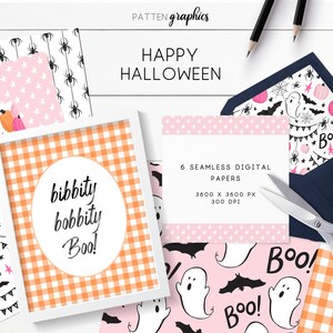 Cute Halloween Digital Paper, Pink Halloween Seamless Patterns, Hand ...