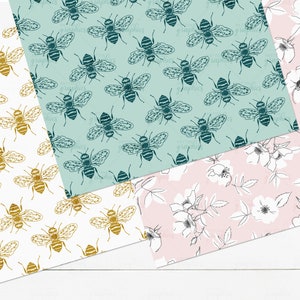 Bees Digital Paper Set, Honeybee Seamless Patterns, Bumblebee Summer ...