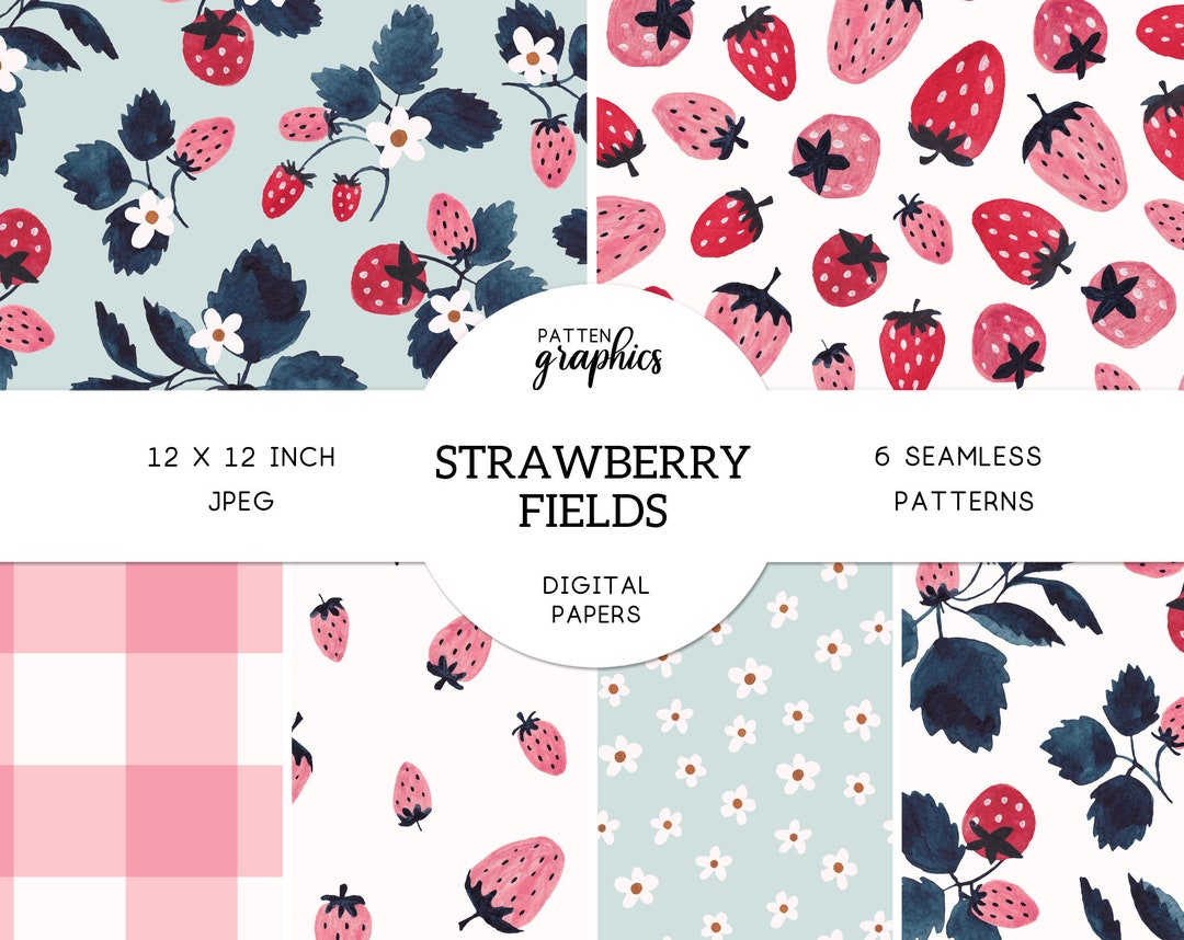 Strawberry Digital Paper, Watercolor Strawberries Seamless Pattern ...
