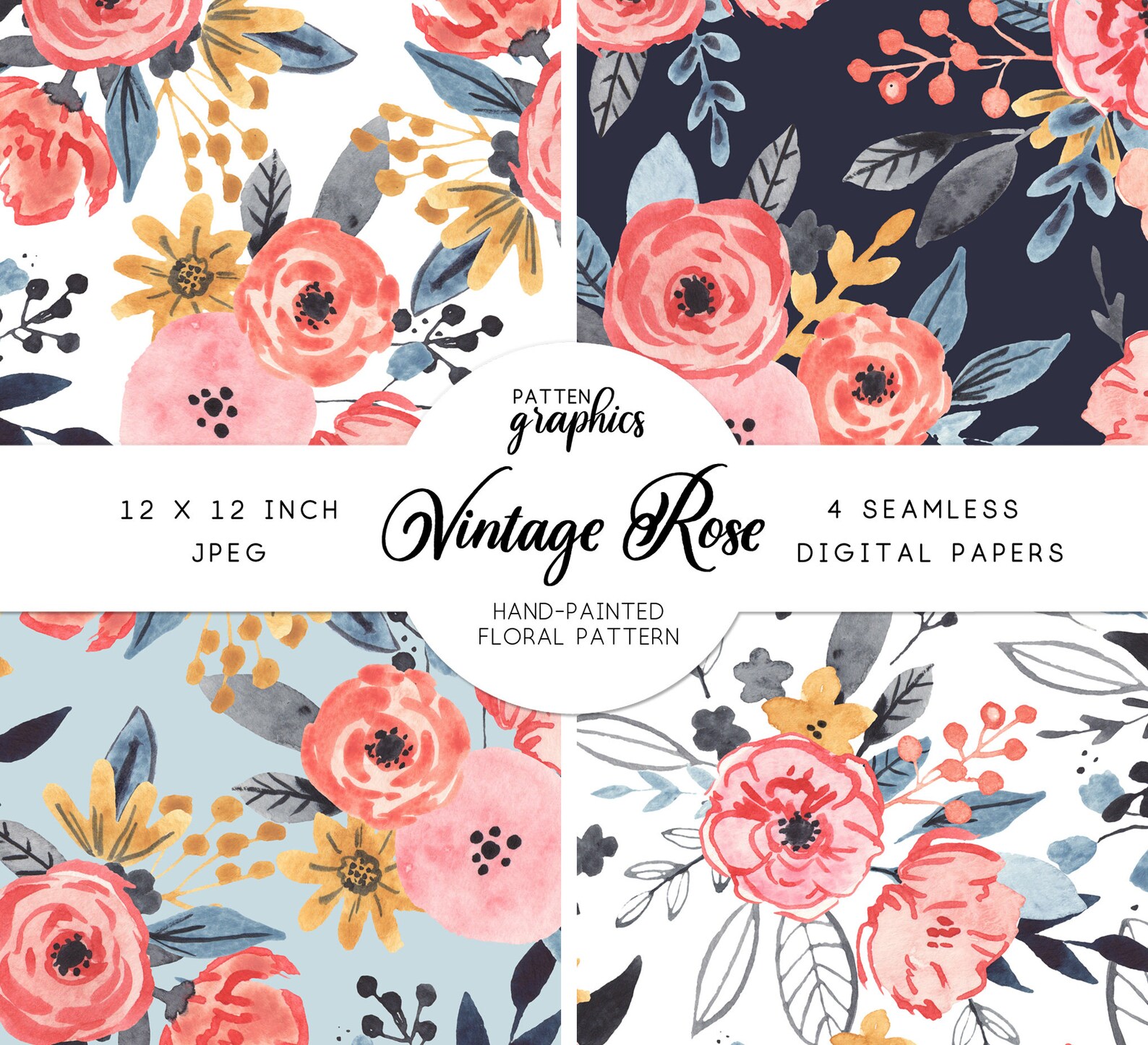 Watercolor Floral Digital Paper Seamless Floral Pattern - Etsy