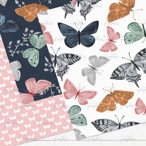 Butterflies Digital Paper, Seamless Butterfly Pattern, Watercolor ...