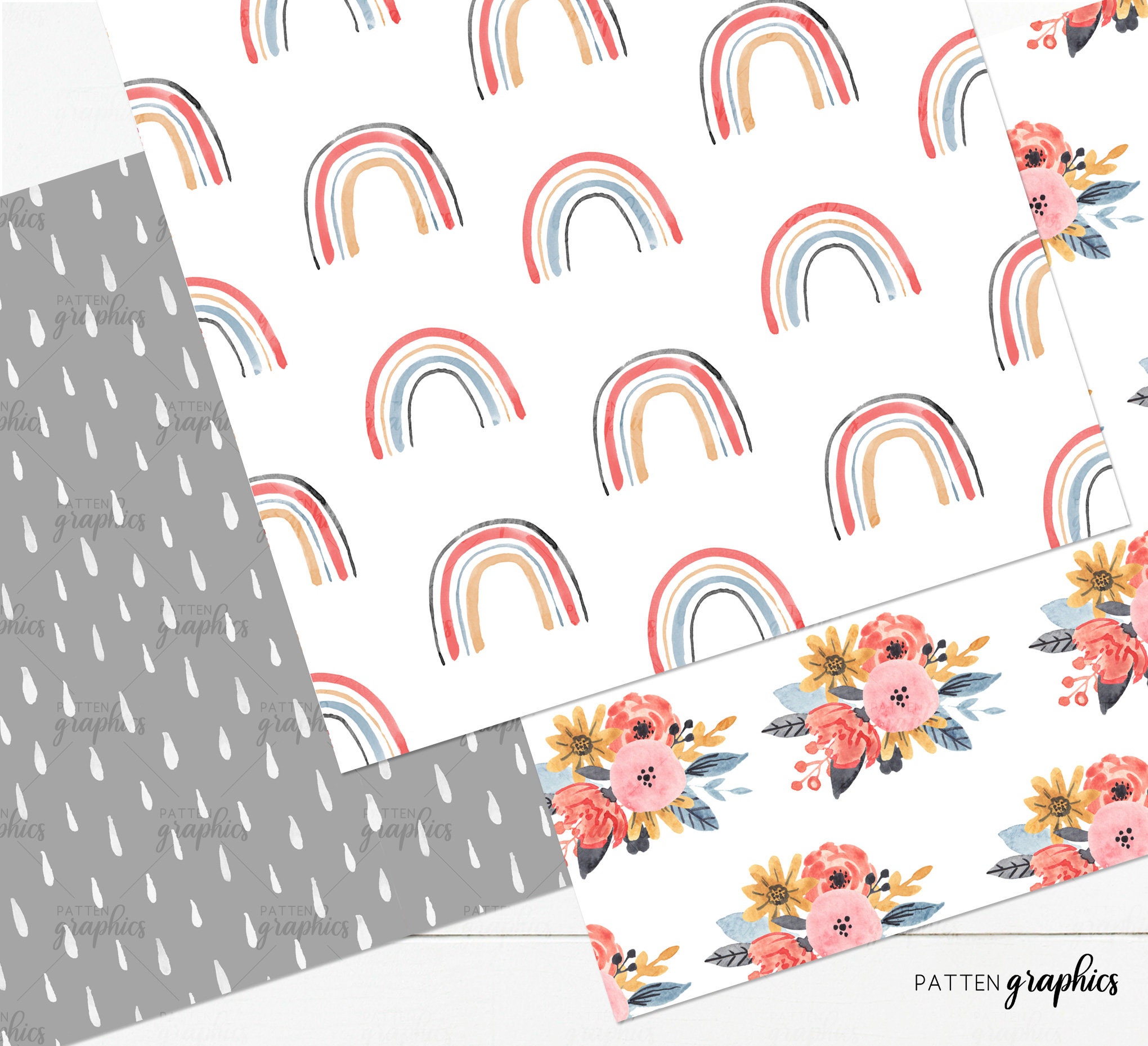 Watercolor Rainbow Digital Paper Floral Rainbow Seamless - Etsy