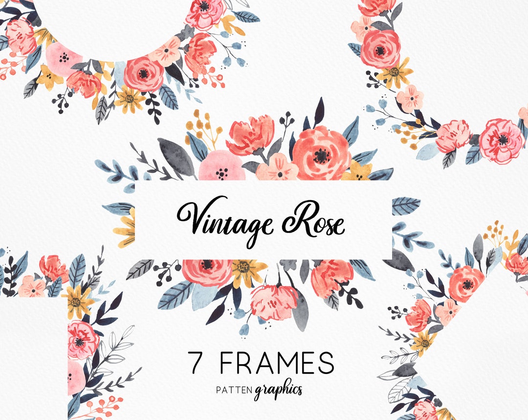 Pink Floral Frame Clipart, Watercolor Floral Wreath Set, Flower Frames ...