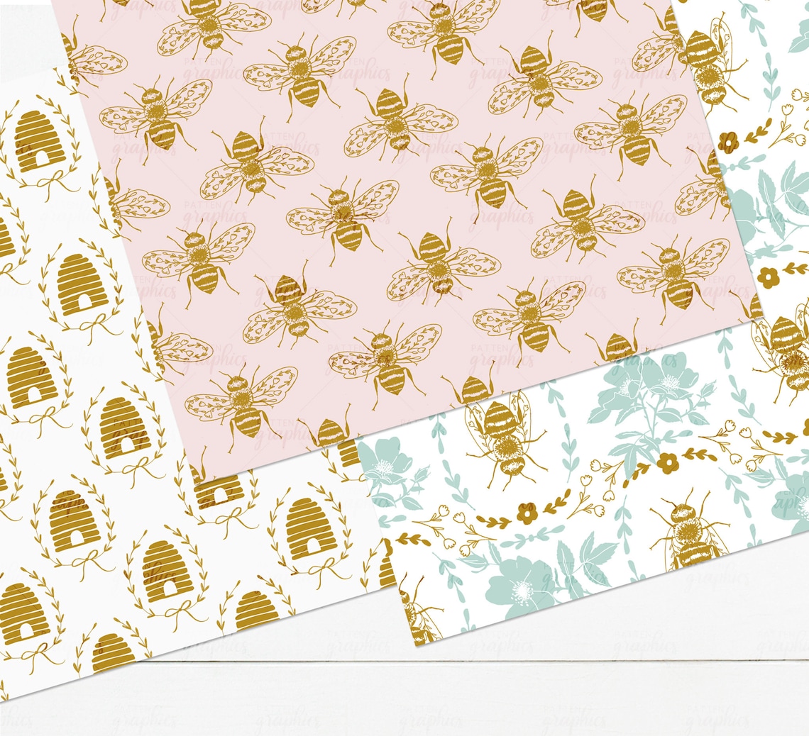 Bees Digital Paper Set Honeybee Seamless Patterns Bumblebee | Etsy