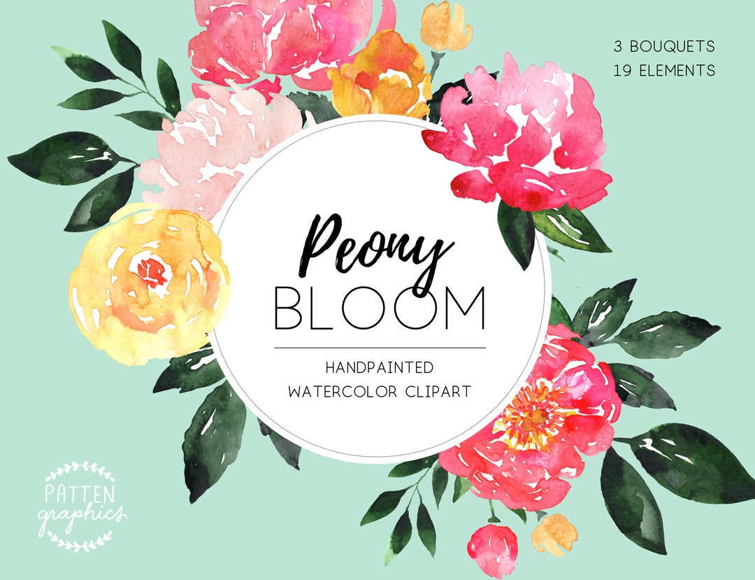 Watercolor Peony Flowers Clipart, Watercolor Peonies, Floral Clipart ...