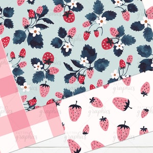 Strawberry Digital Paper, Watercolor Strawberries Seamless Pattern ...