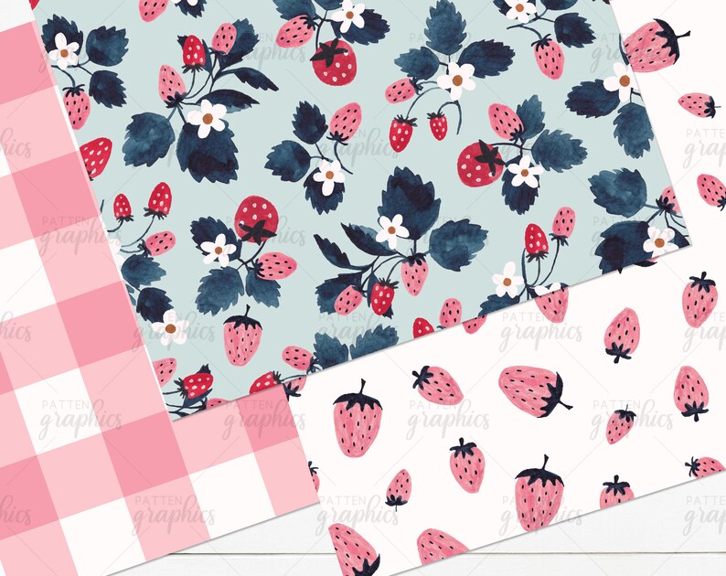 Strawberry Digital Paper Watercolor Strawberries Seamless | Etsy