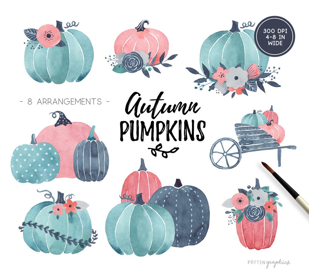 Watercolor Pumpkins Clipart, Watercolor Fall Clipart, Autumn, Fall ...