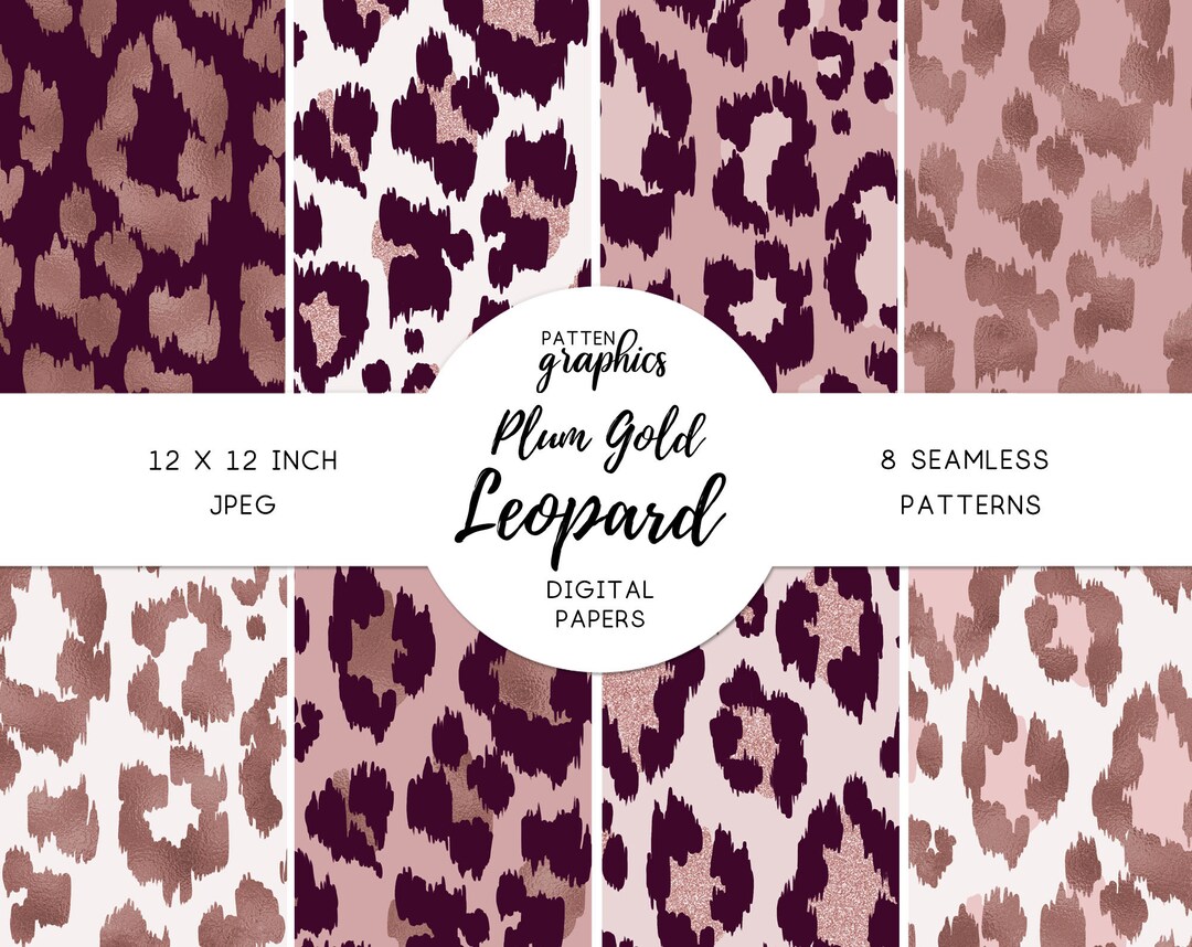 Leopard Digital Paper, Rose Gold and Plum, Cheetah Seamless Pattern ...