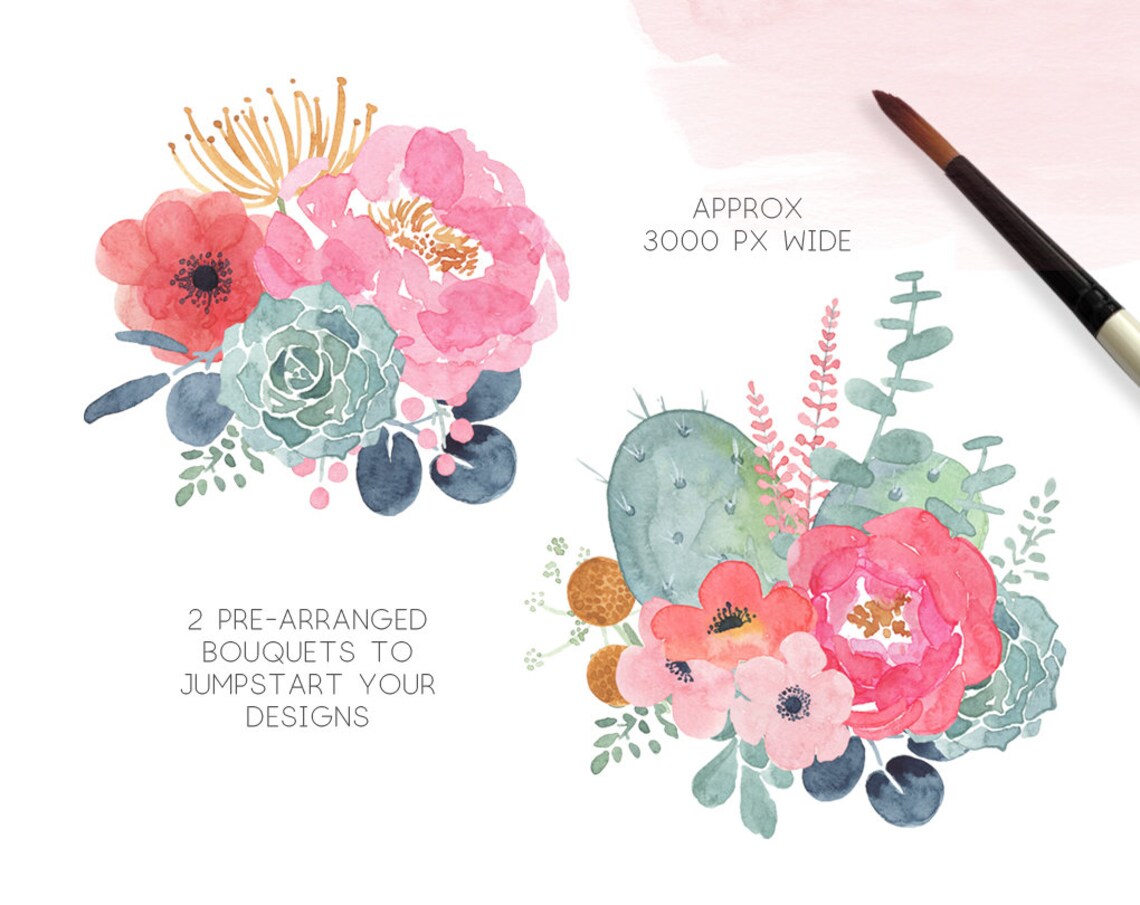 Watercolor Bouquet Clipart Watercolor Floral Clipart - Etsy