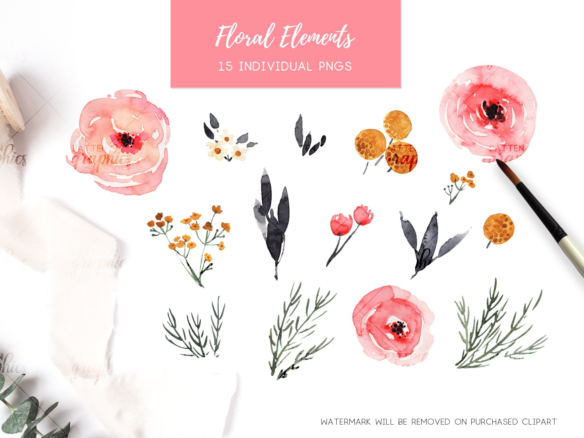 Boho Watercolor Floral Clipart, Watercolor Flowers Clipart, Rustic ...