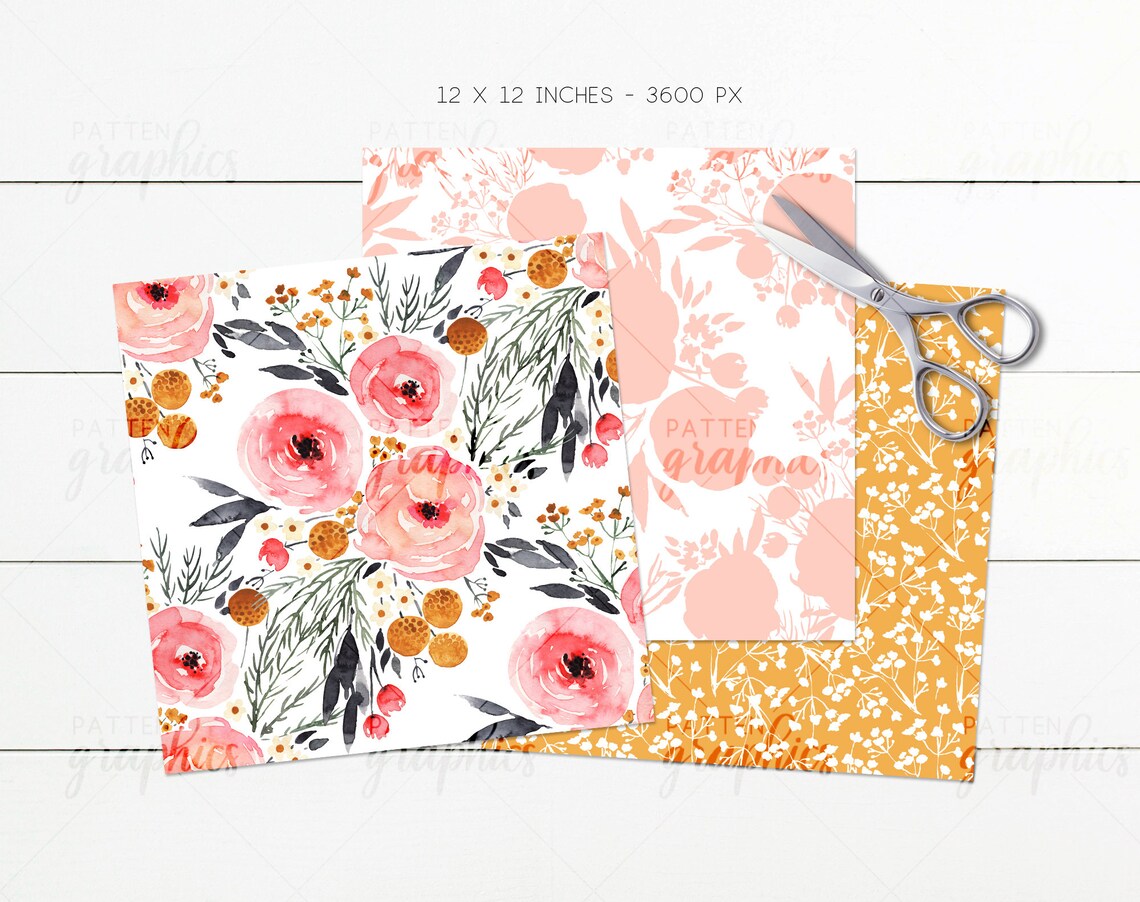 Rustic Boho Floral Digital Paper, Watercolor Floral Seamless Pattern ...