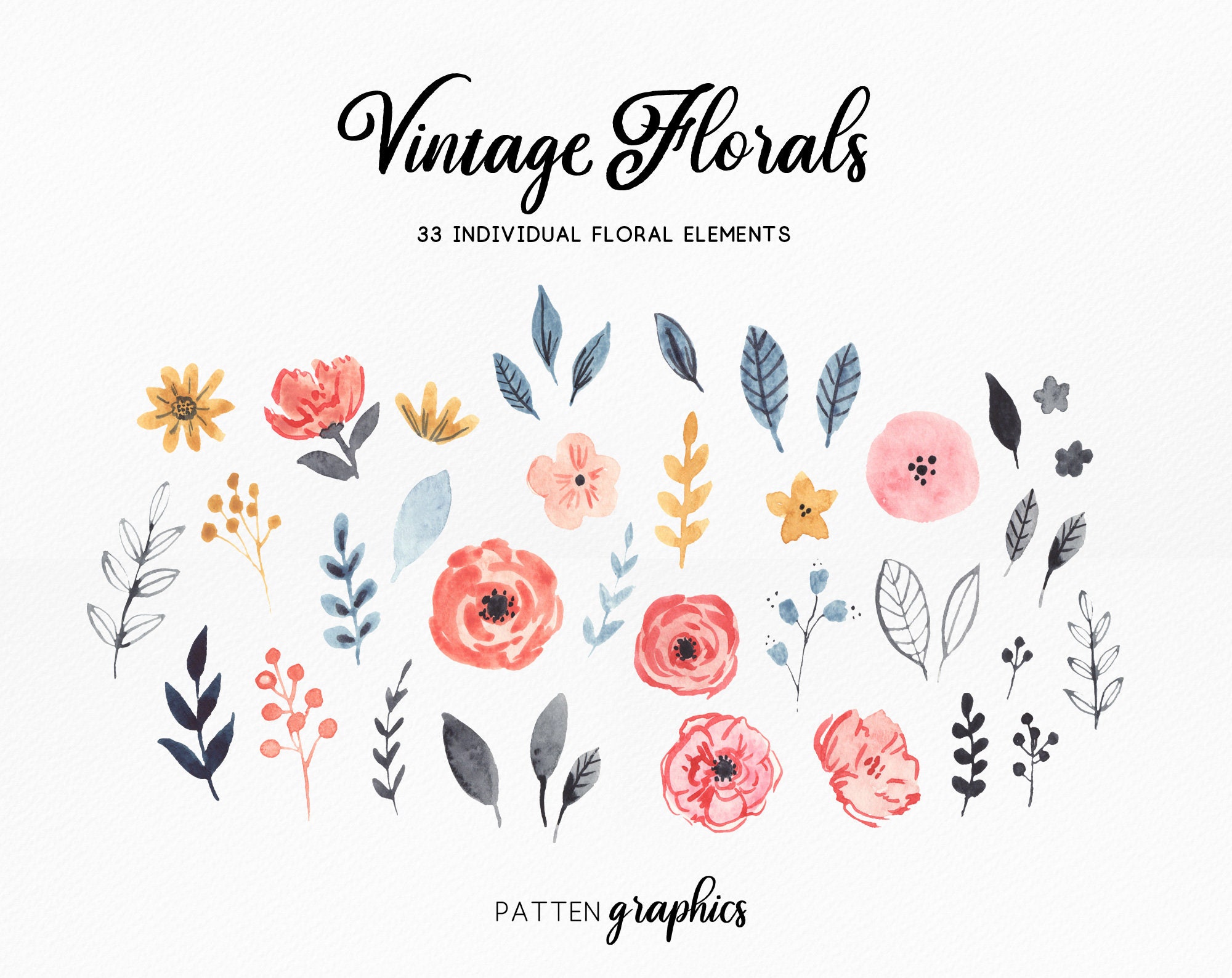 Watercolor Flower Clipart Hand-painted Florals Roses and | Etsy