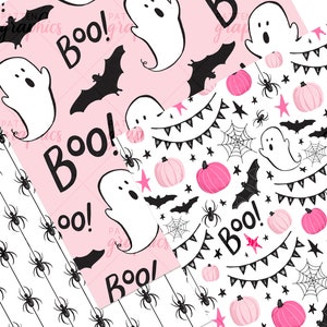Cute Halloween Digital Paper, Pink Halloween Seamless Patterns, Hand ...