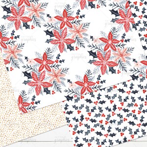 Christmas Floral Digital Paper, Watercolor Holiday Seamless Pattern ...