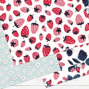 Strawberry Digital Paper, Watercolor Strawberries Seamless Pattern ...