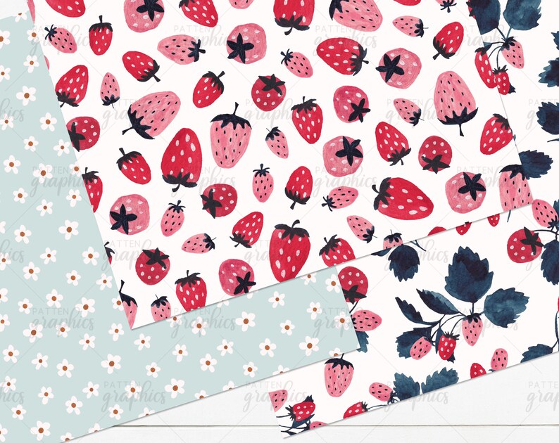 Strawberry Digital Paper Watercolor Strawberries Seamless | Etsy
