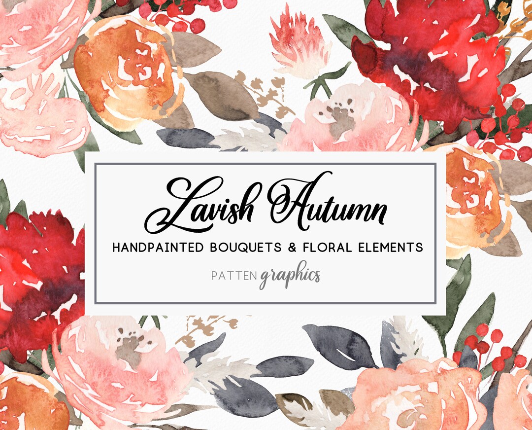 Autumn Floral Clipart, Fall Watercolor Flowers Clipart in Peach & Rust ...