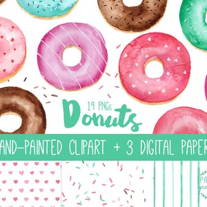 Watercolor Donuts Clipart - Donut Clip Art, Pink Donuts, Handpainted ...
