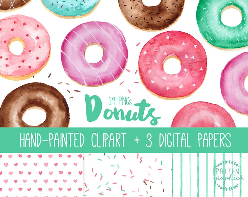 Watercolor Donuts Clipart - Donut Clip Art, Pink Donuts, Handpainted ...