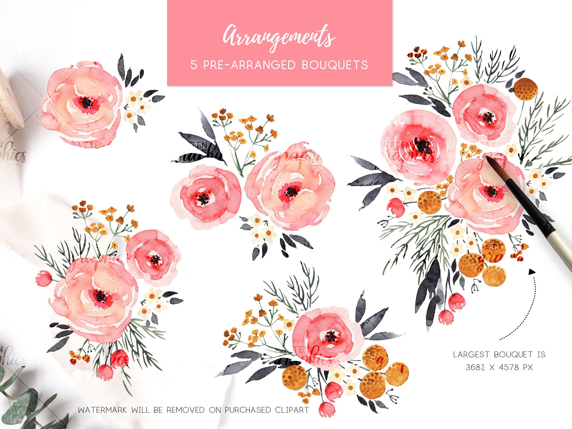 Boho Watercolor Floral Clipart, Watercolor Flowers Clipart, Rustic ...