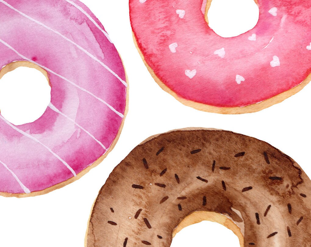 Watercolor Donuts Clipart - Donut Clip Art, Pink Donuts, Handpainted ...