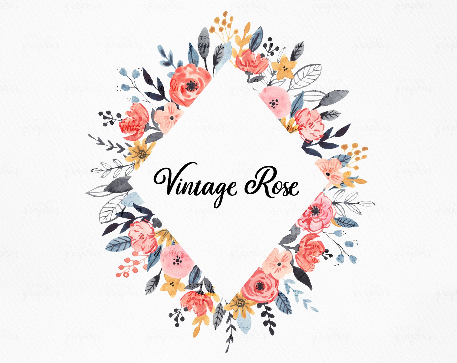 Pink Floral Frame Clipart Watercolor Floral Wreath Set - Etsy