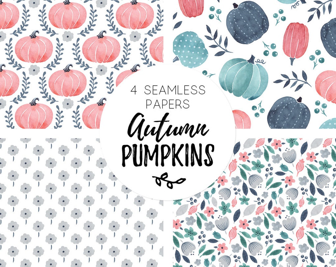 Pumpkin Digital Paper, Fall Digital Paper, Seamless Pattern, Watercolor ...