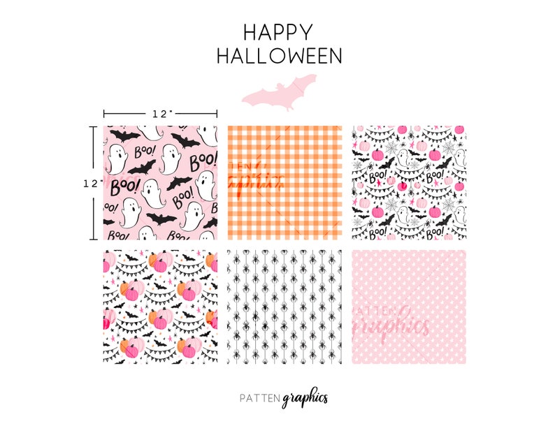 Cute Halloween Digital Paper, Pink Halloween Seamless Patterns, Hand ...