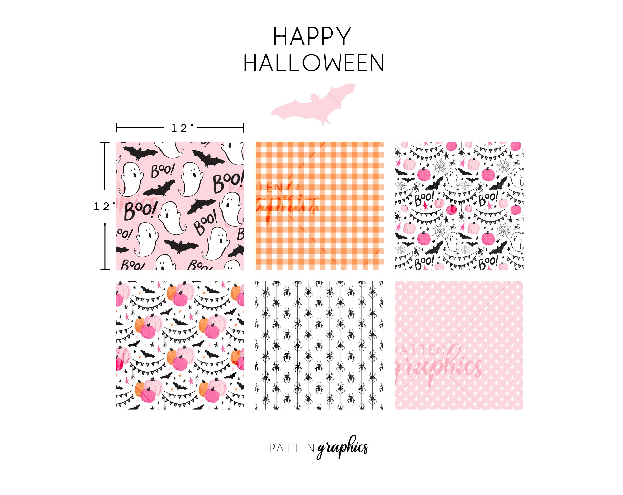 Cute Halloween Digital Paper, Pink Halloween Seamless Patterns, Hand ...