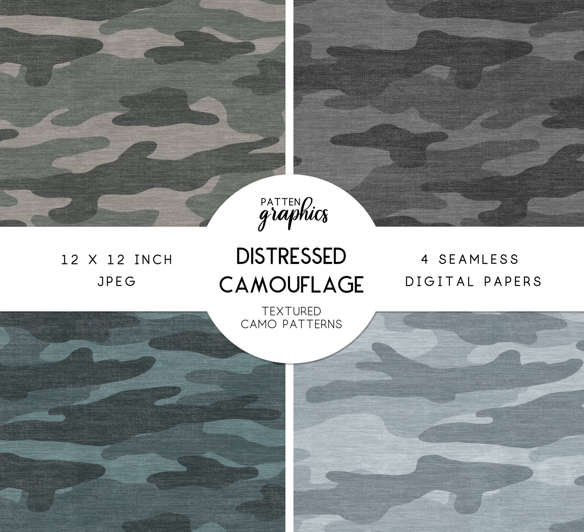 Camo Digital Paper Distressed Camouflage Seamless Pattern by | Etsy