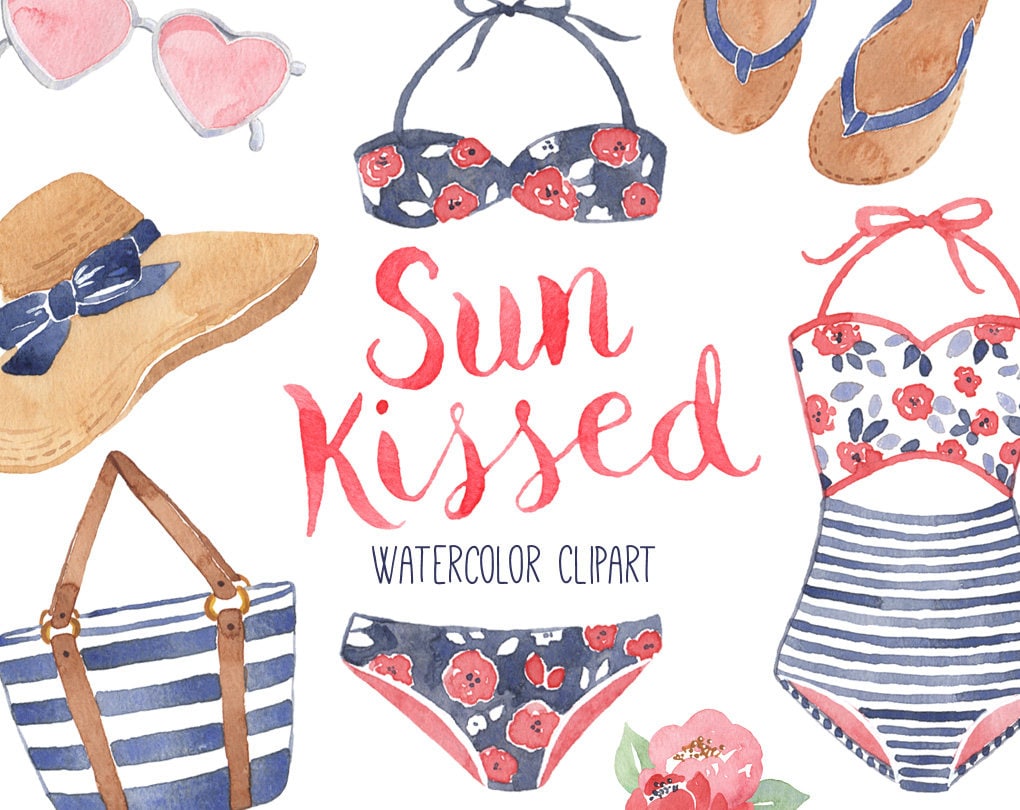 Summer Fashion Clipart, Watercolor Clipart, Beach Style, Beach Girl ...