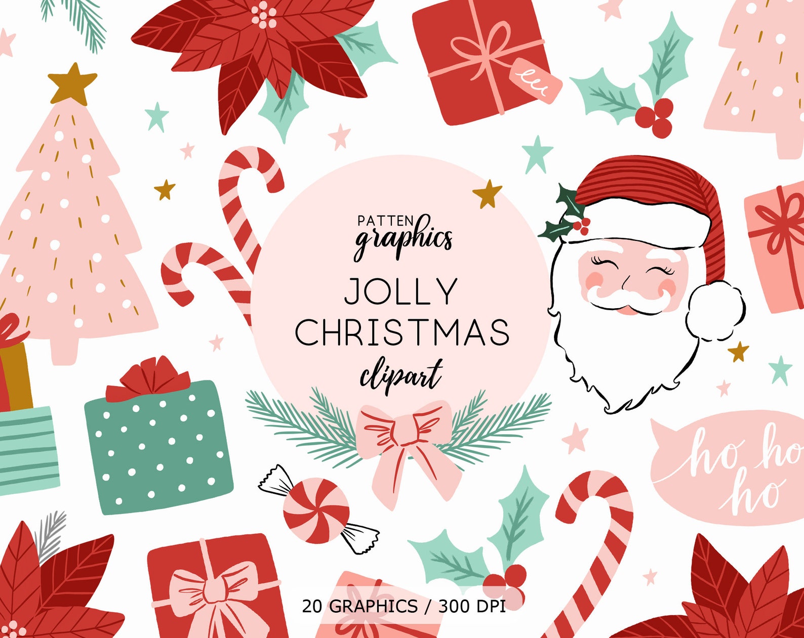 Cute Christmas Clipart Holiday Clip Art Santa Poinsettia - Etsy