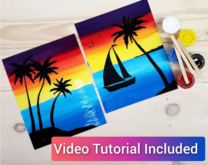 Tropical Sunset Couples DIY Paint Kit Sip and Paint, Date Night, Wine ...
