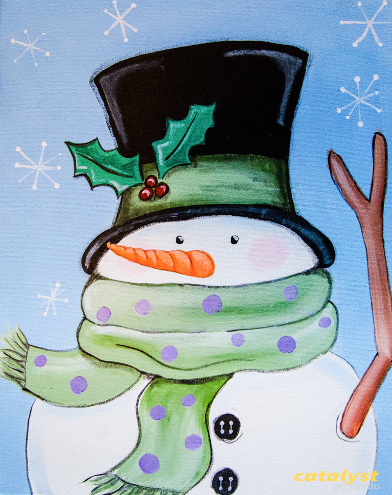 Folk Art Snowman DIY Paint Kit Sip and Paint Date Night - Etsy