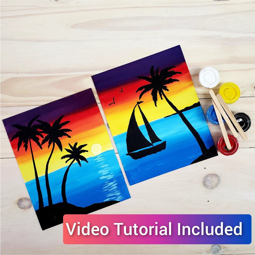 Tropical Sunset Couples DIY Paint Kit- Sip and Paint, Date Night, Wine ...