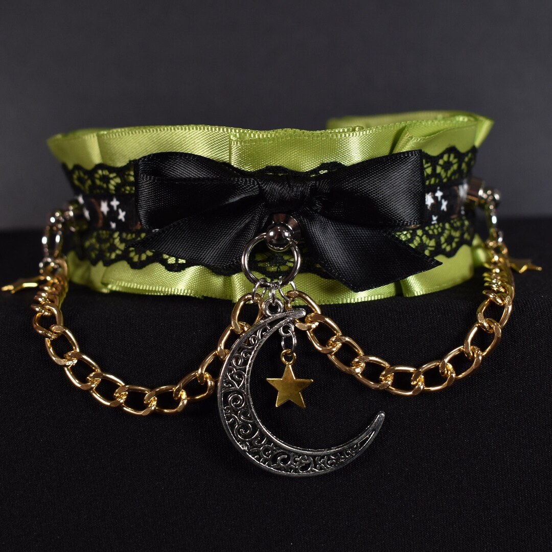 Made to Your Size /green Golden Stars Choker / Kitten Play Collar ...