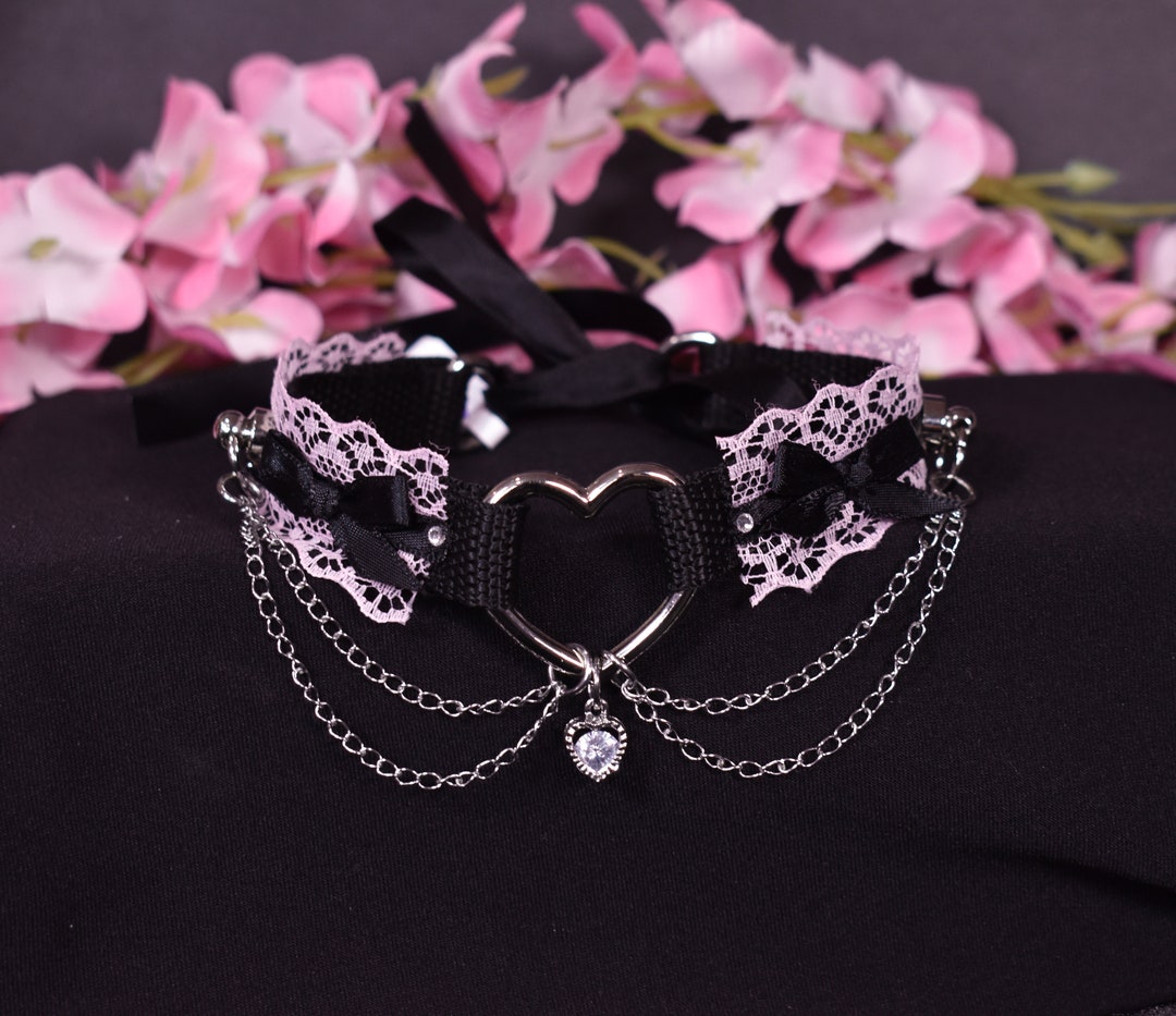 Made to Your Size / Pink Heart Extra Choker / Kitten Play Collar ...