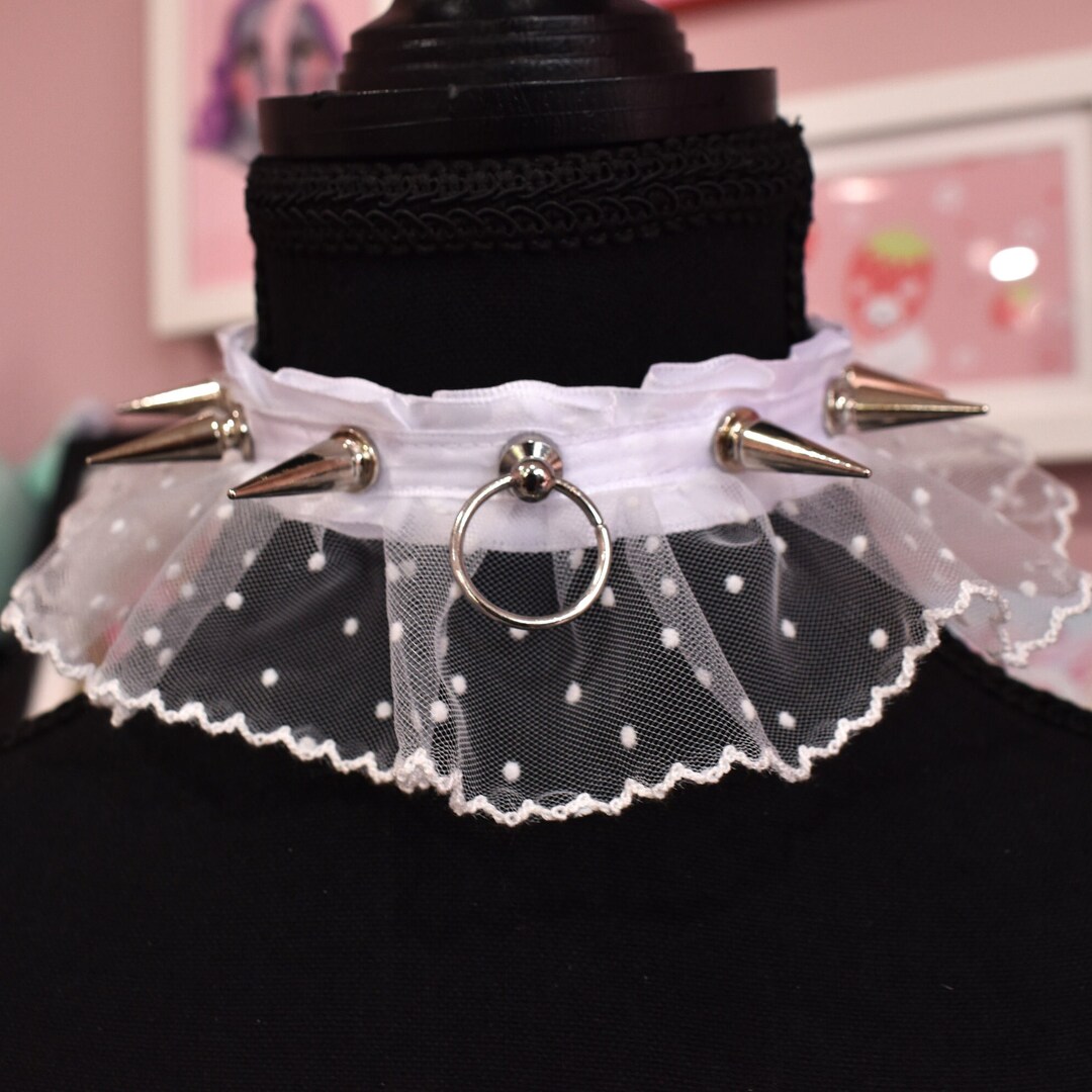 Made to Your Size / White Lace Spiked Choker / Kitten Play Collar ...