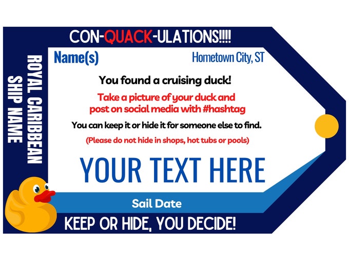 Royal Caribbean Cruise Ducks, Personalized, Customized, You Print ...