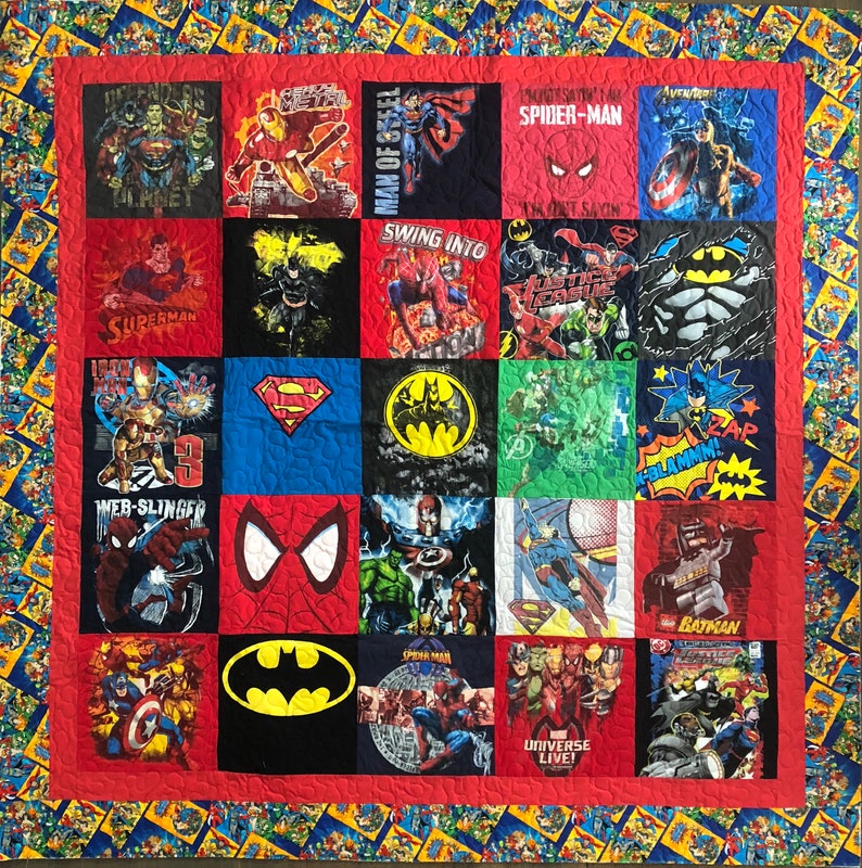 T Shirt Quilt-superhero Quilt-handmade Quilts-quilts-custom - Etsy