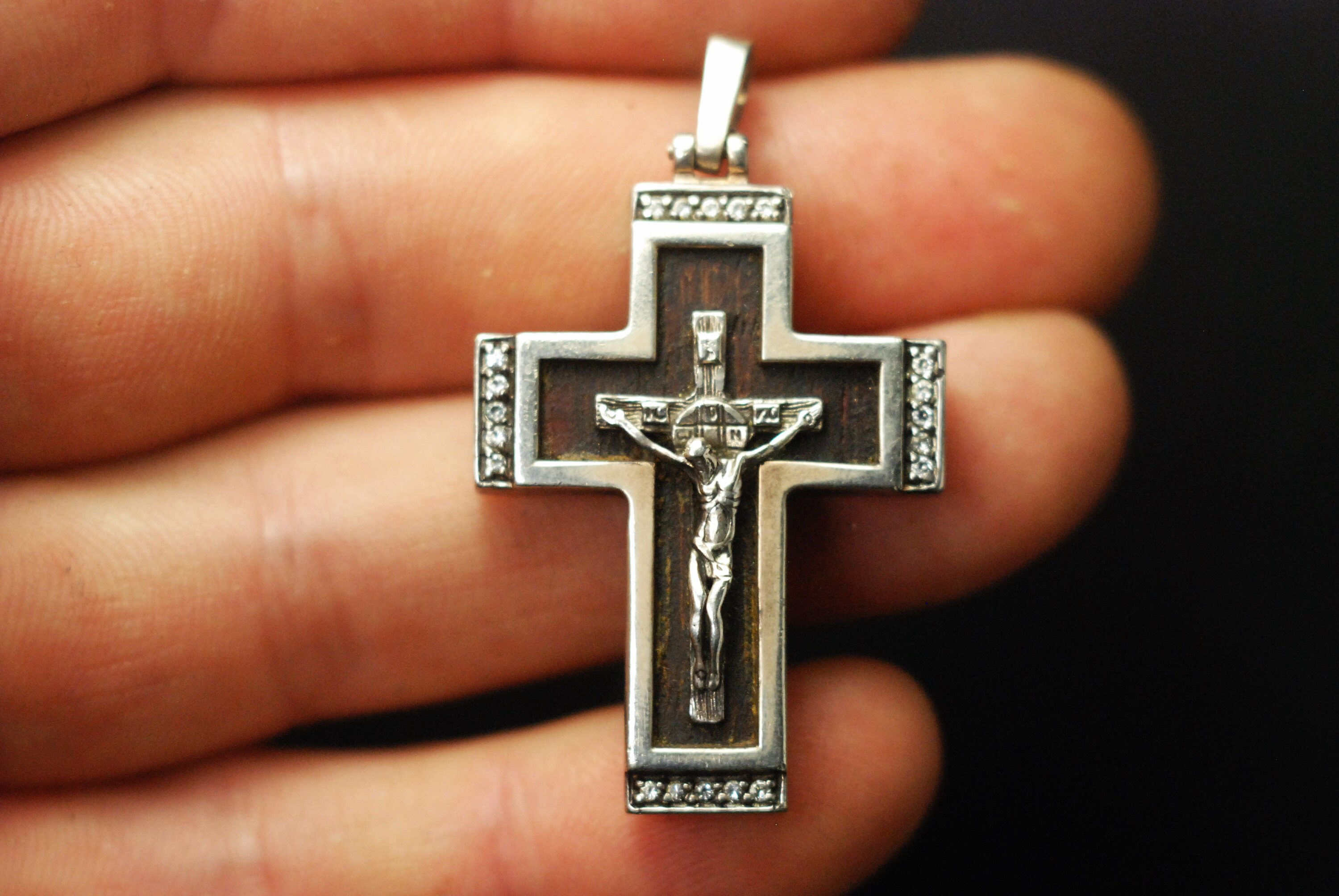 Beautiful Christian Silver Cross Wood Inserts Weight 11.98 | Etsy