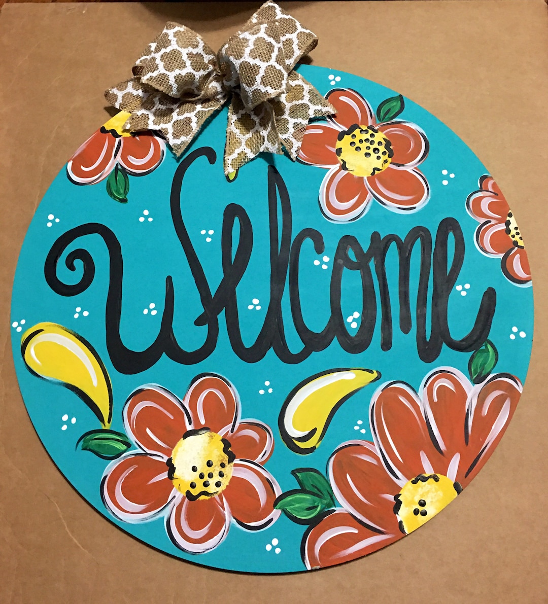 Welcome Sign, Home Door Hanger, Floral Decor, Home Signs, Wreath, Home ...