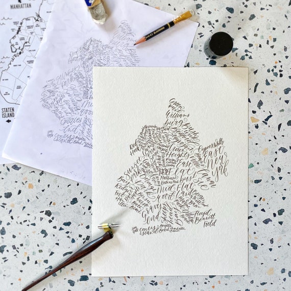 Brooklyn Neighborhoods Calligraphy Art Handwritten Brooklyn | Etsy