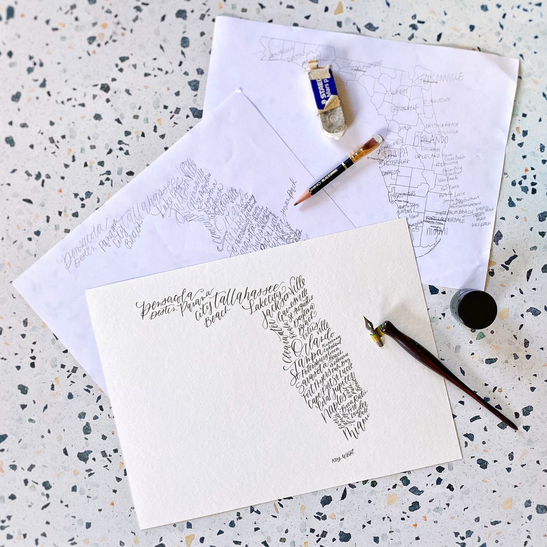 Florida Towns Calligraphy Art – Handwritten Florida (FL) Art Print ...