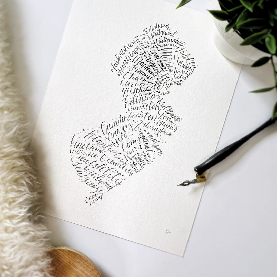 New Jersey Towns Calligraphy Art – Handwritten New Jersey (NJ) State ...