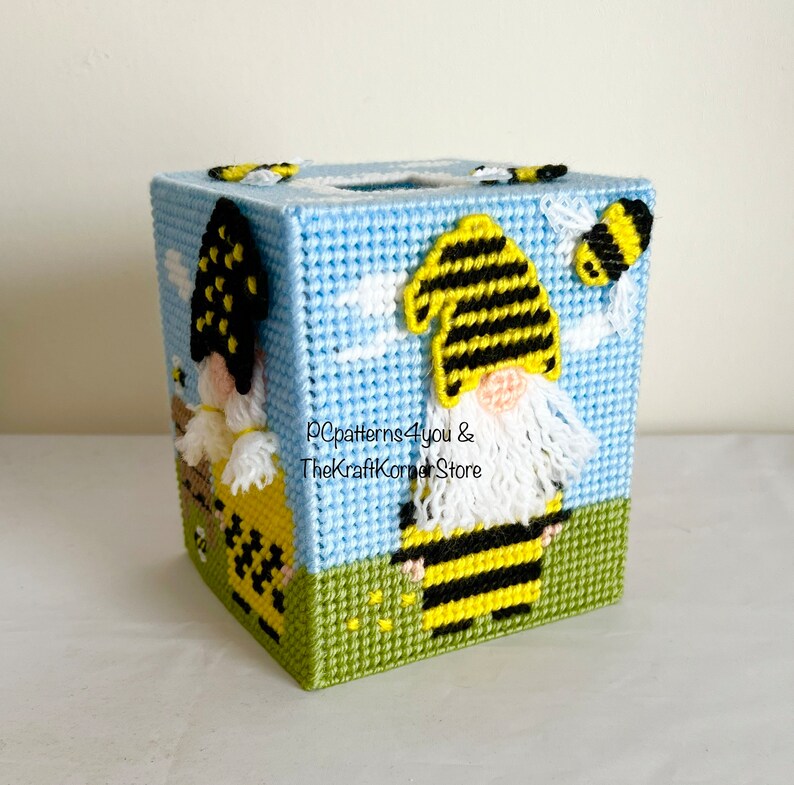 Bee Lover Gnomes Tissue Box Cover Hand Stitched on Plastic - Etsy