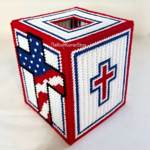 Patriotic Cross Tissue Box Cover, Hand Stitched on Plastic Canvas ...